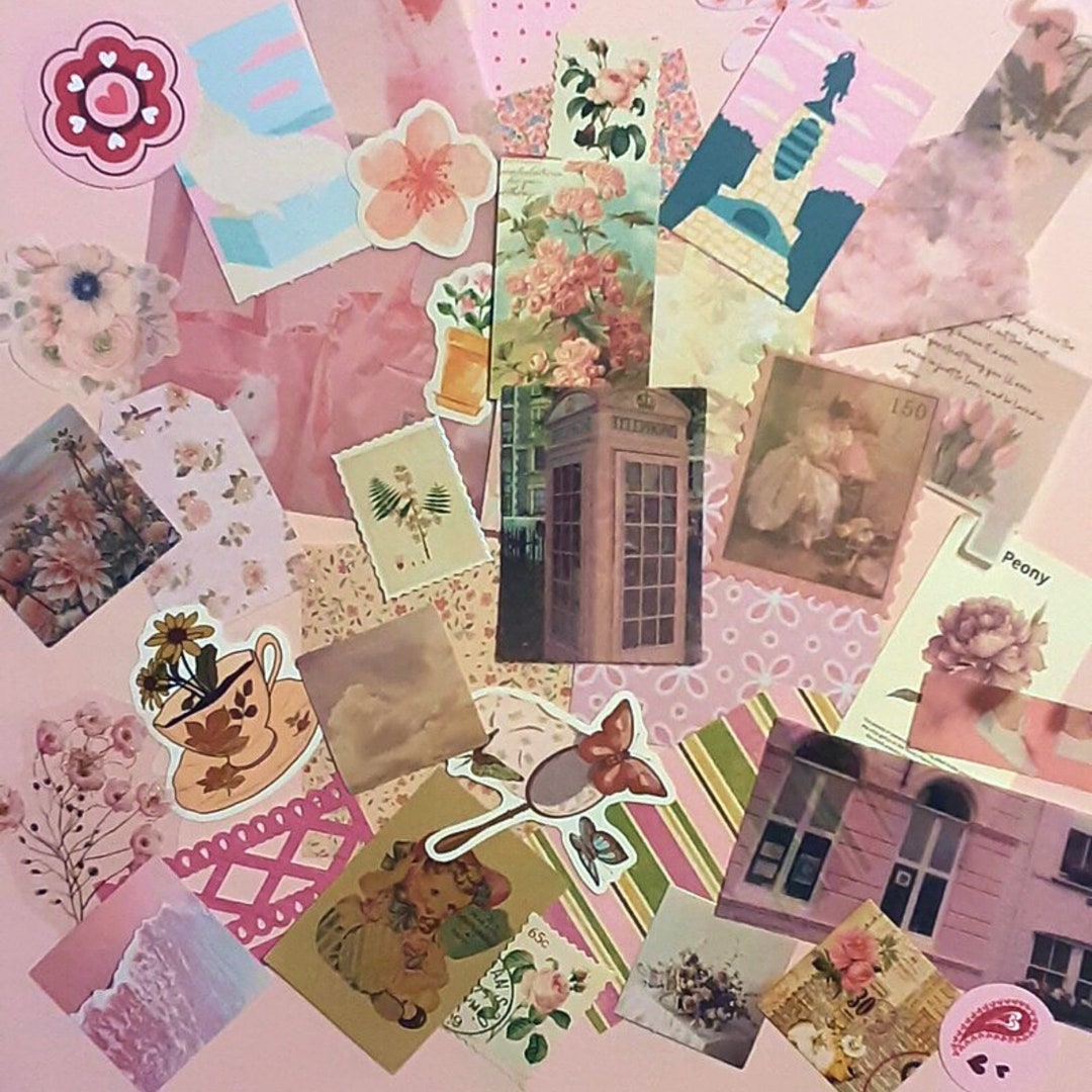 70 Piece Pink Themed Junk Journal Kit, Stickers, Ephemera, Small Paper ...