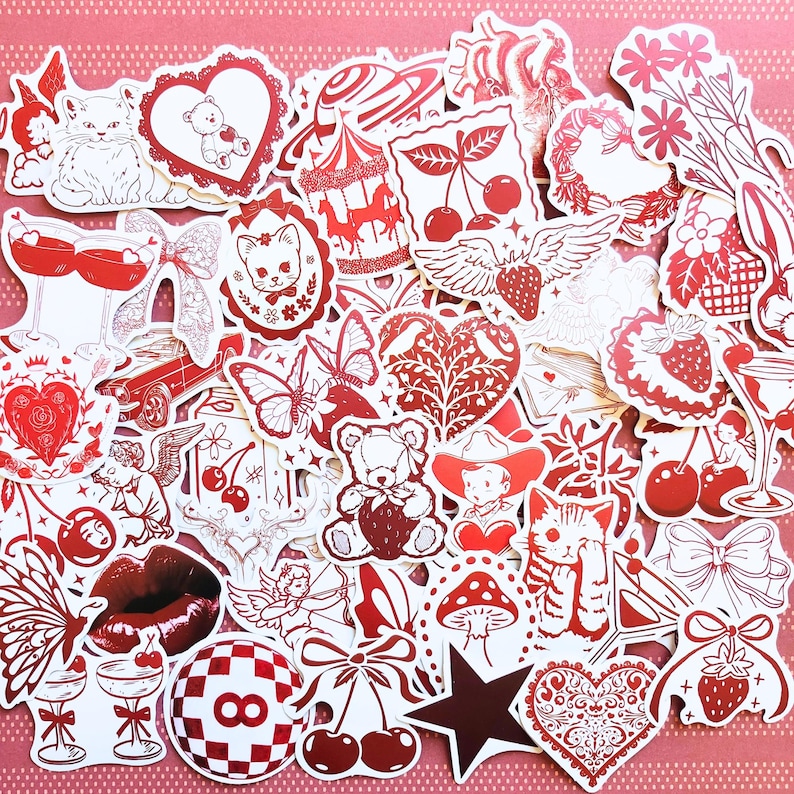 Red Valentine Junk Journal Stickers, Scrapbook Stickers, Journal ...