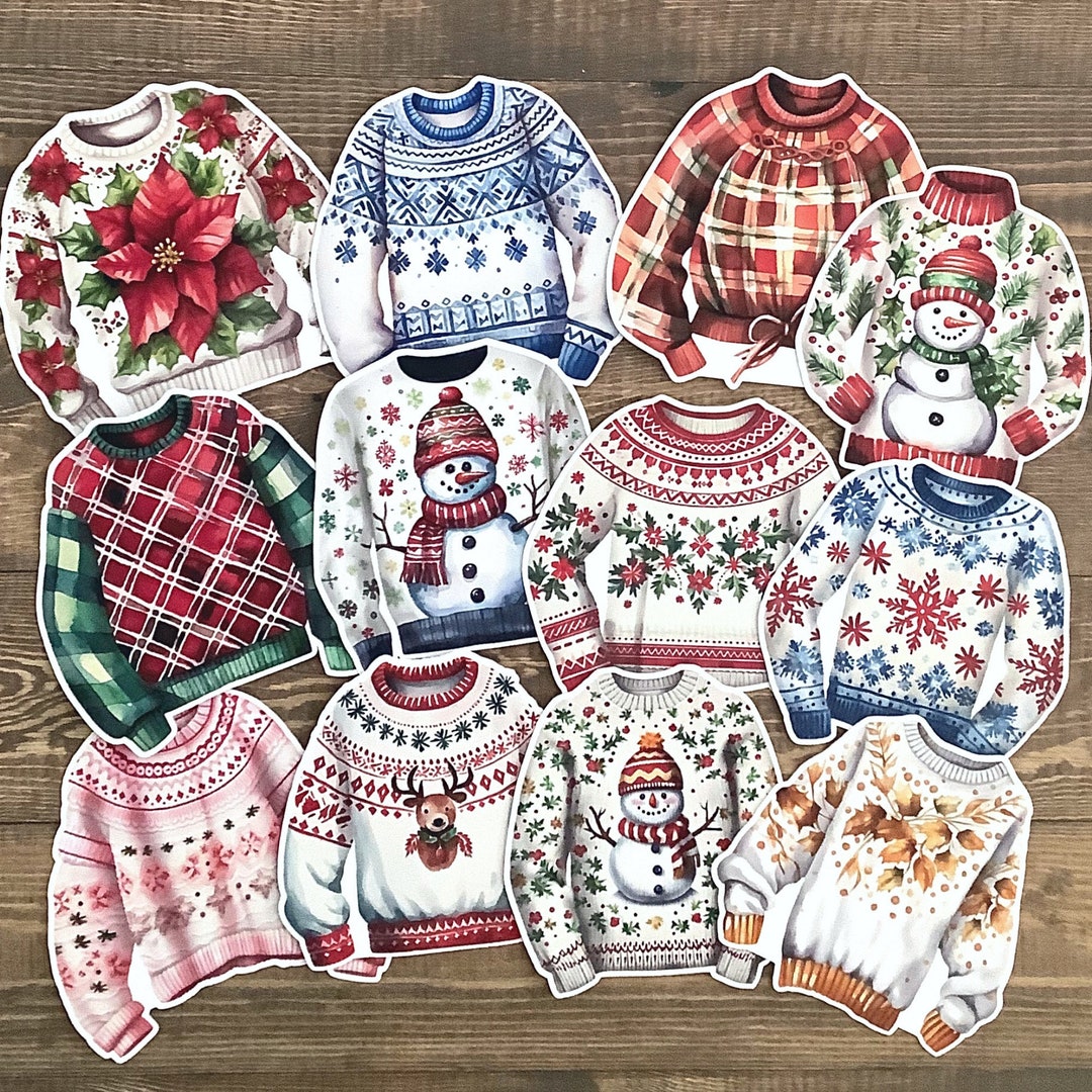 Christmas Sweater Sticker Pack, Junk Journal, Christmas Stickers ...
