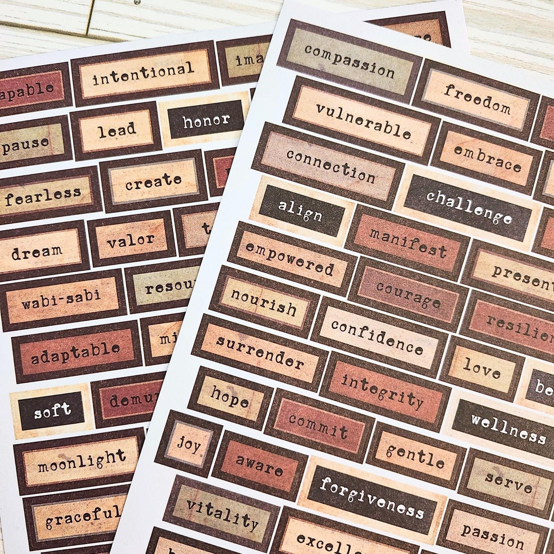 Vintage Style Sentiments Sticker Sheets, Vintage Words, Junk Journal ...