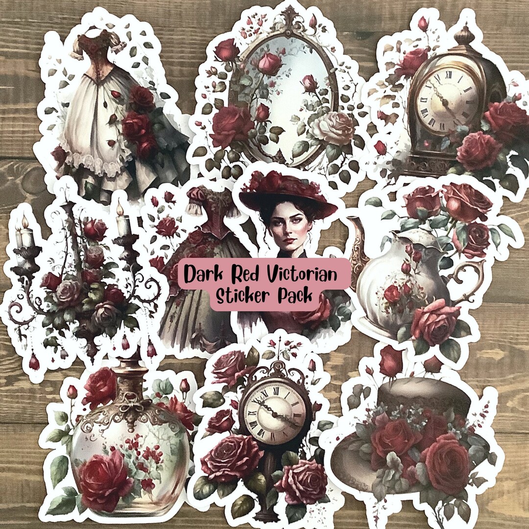 Dark Red Victorian Sticker Pack, Junk Journal, Gothic Stickers ...