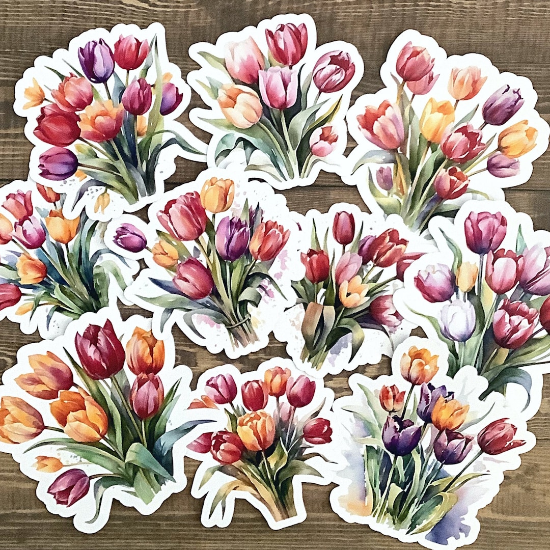 Spring Tulips Sticker Pack, Junk Journal, Floral Stickers, Tulip ...
