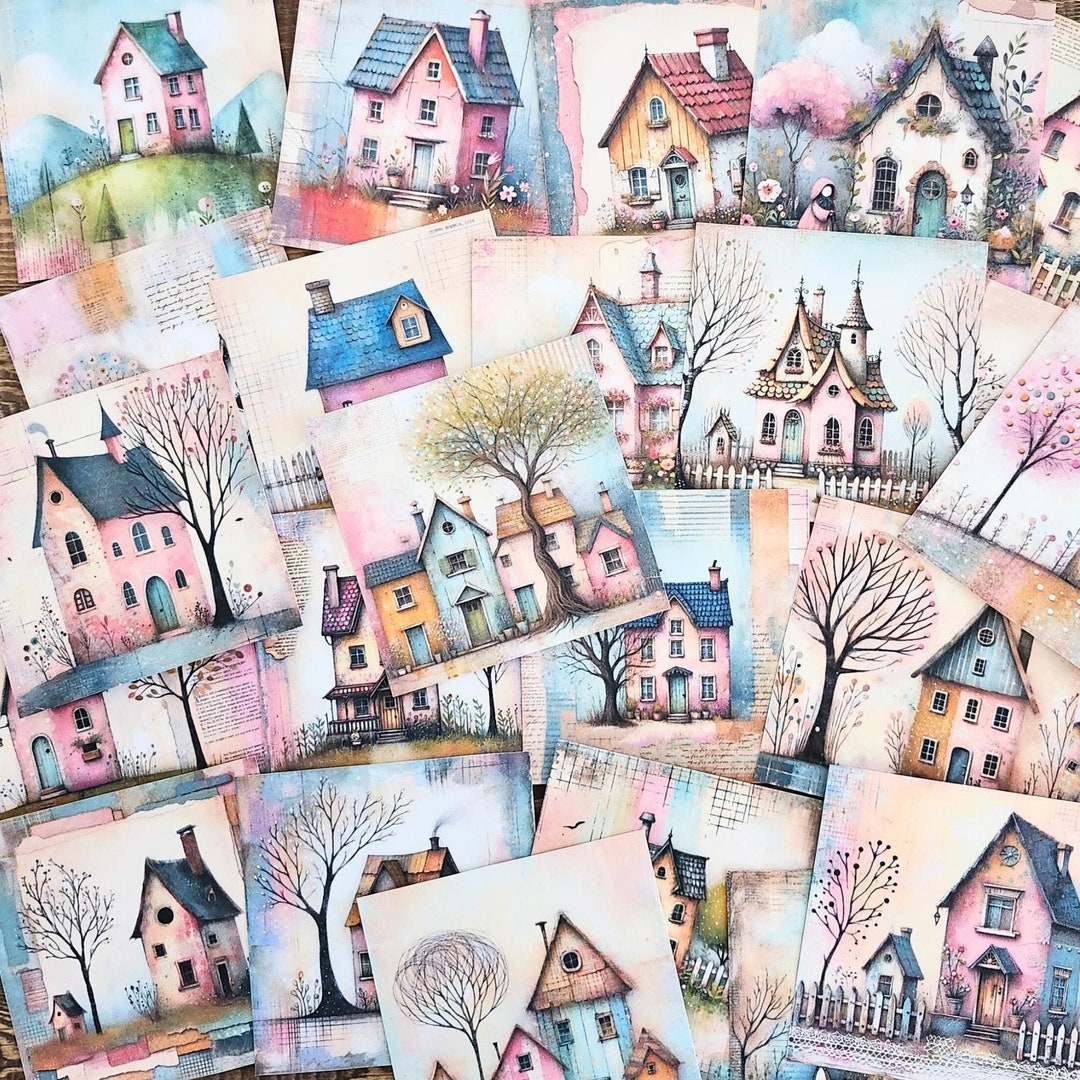 Whimsical House Journal Ephemera, Scrapbook Paper, Journal Cards ...