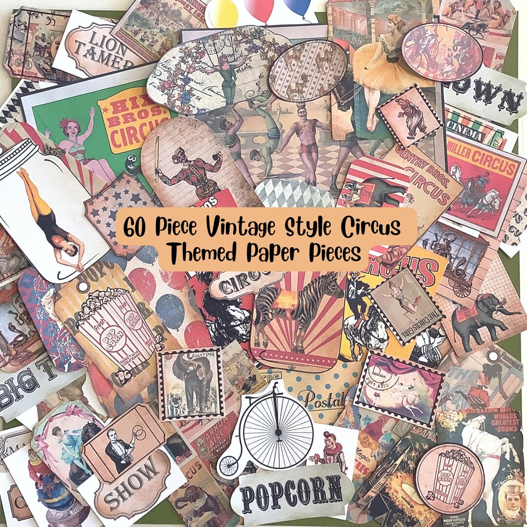 Vintage Style Circus Themed Paper Pieces Set, Vintage Scrapbooking ...