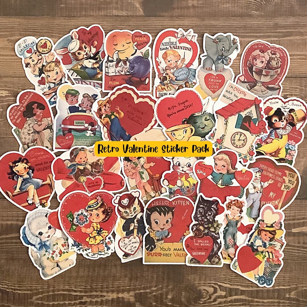 25 Piece Retro Valentine Sticker Pack, Junk Journal, Valentine Stickers ...