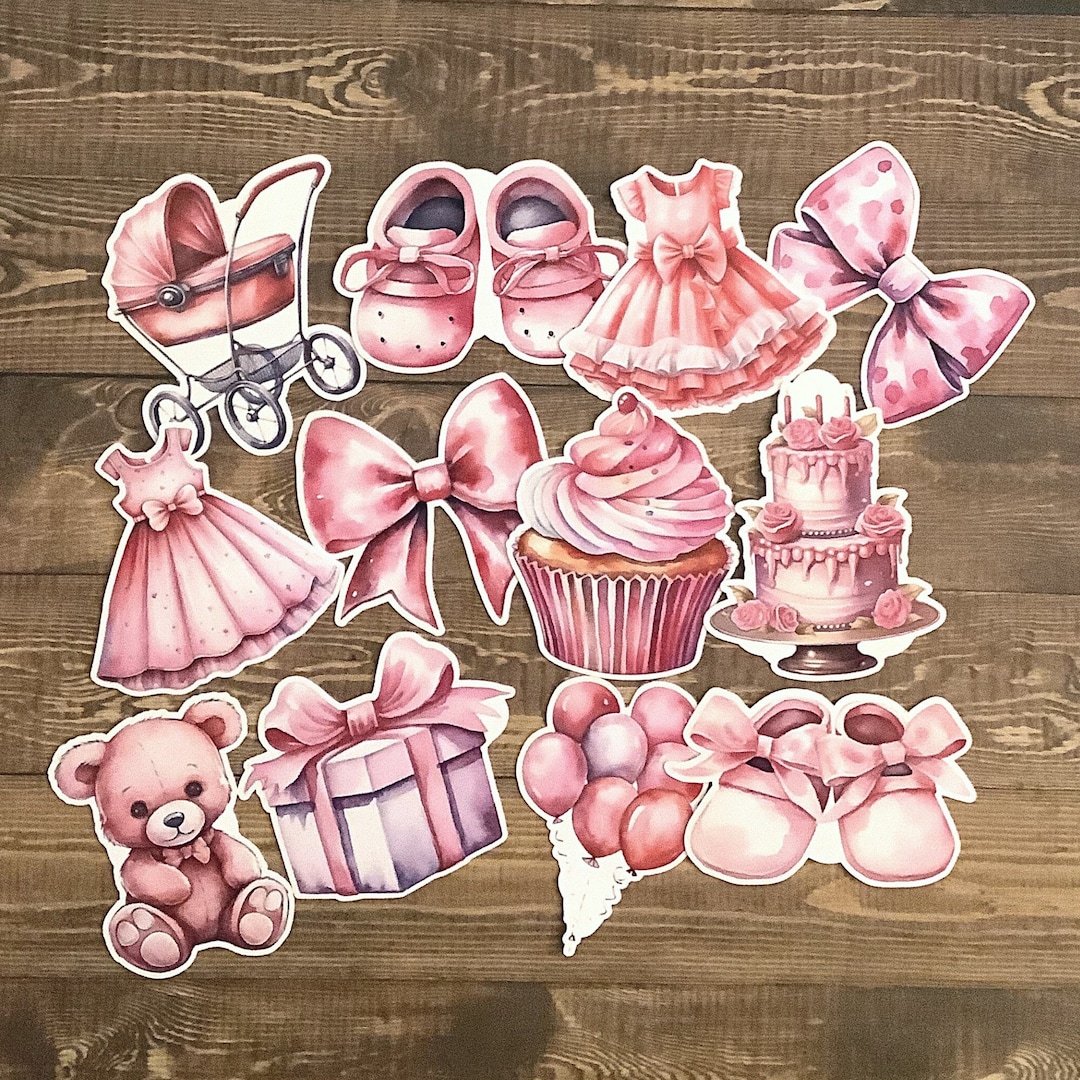 Pink Baby Sticker Pack, Junk Journal, Scrapbook Stickers, Baby Stickers ...