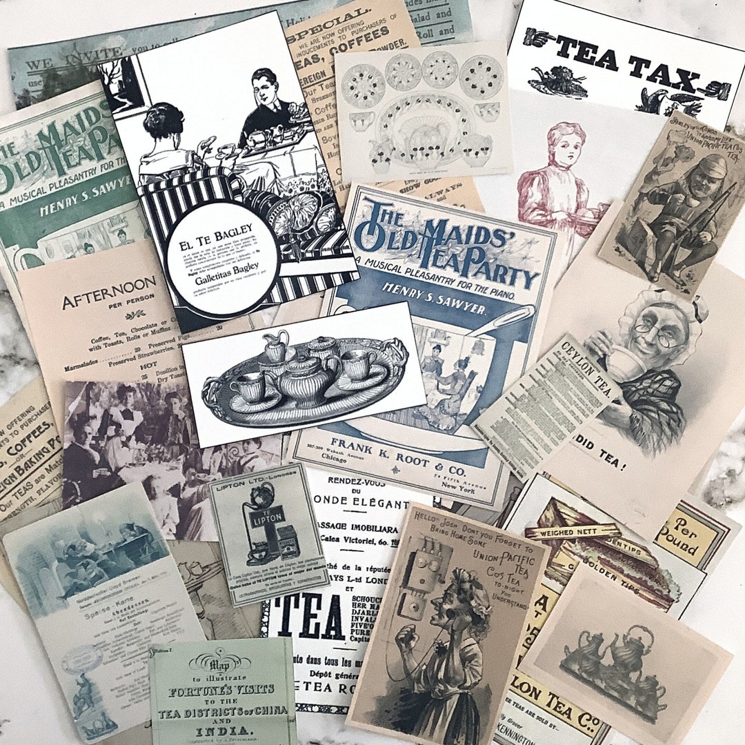 Vintage Tea Themed Paper Pieces Set, Vintage Scrapbooking, Vintage Tea ...