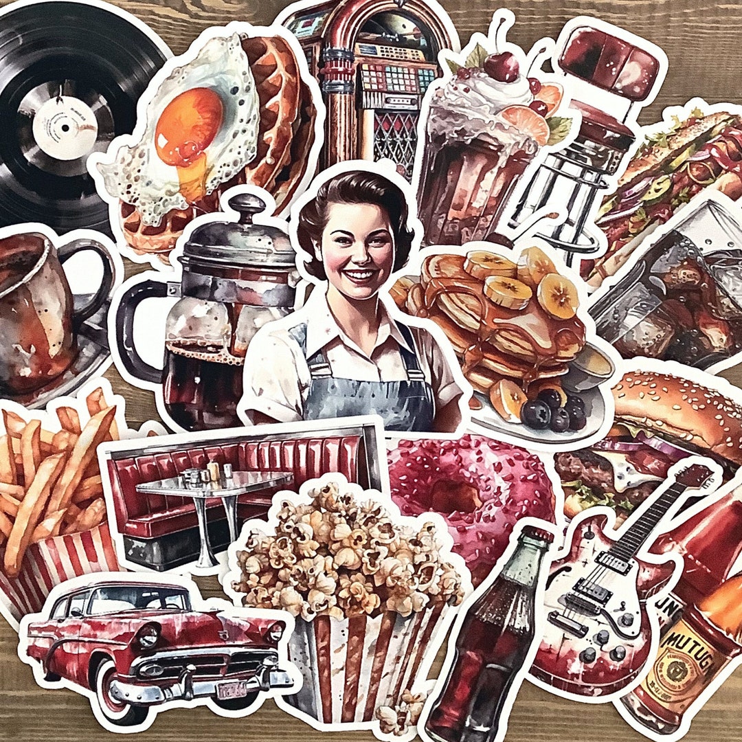 Retro Diner Sticker Pack, Junk Journal, Vintage Stickers, Retro Journal ...