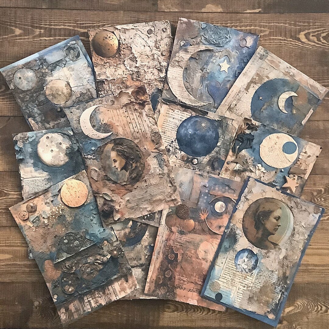 12 Piece Celestial Collage Style Themed Journal Cards, Atc's, Celestial ...