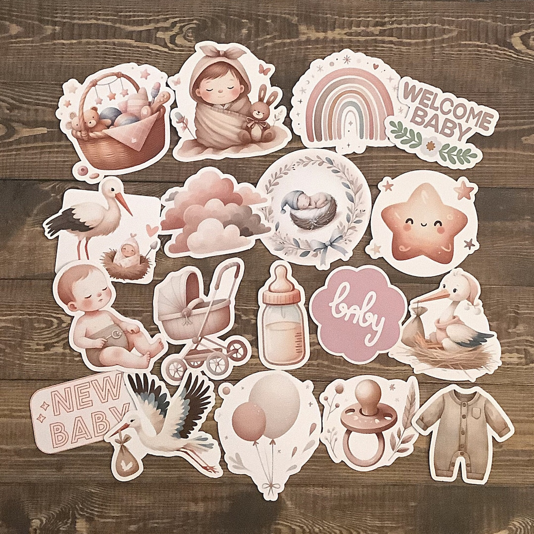 Neutral Baby Sticker Pack, Junk Journal, Scrapbook Stickers, Baby ...