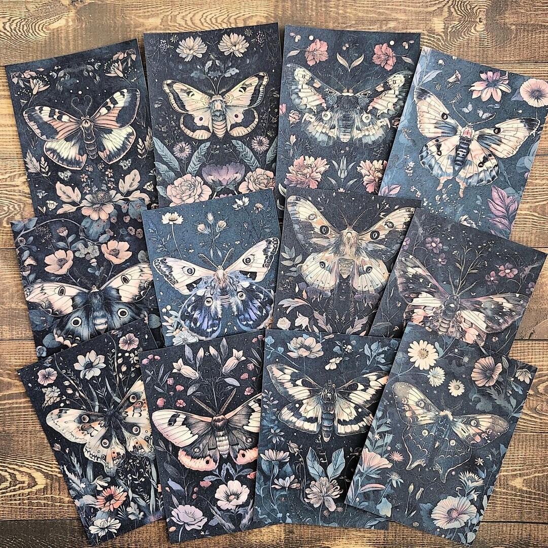 Dark Autumn Moth Journal Cards, Gothic Journal, Journal Cards, Dark ...