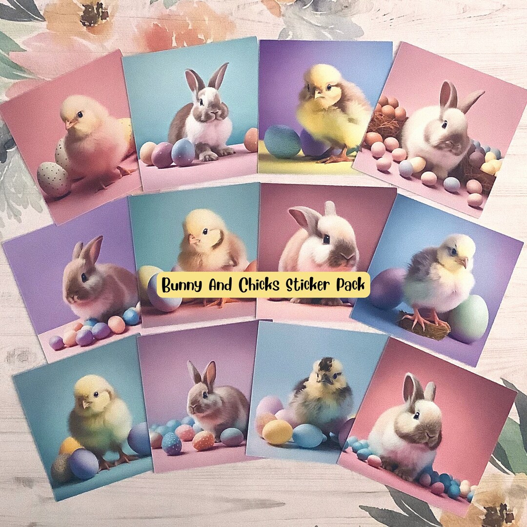 Bunny and Chicks Sticker Pack, Junk Journal, Spring Stickers, Easter ...