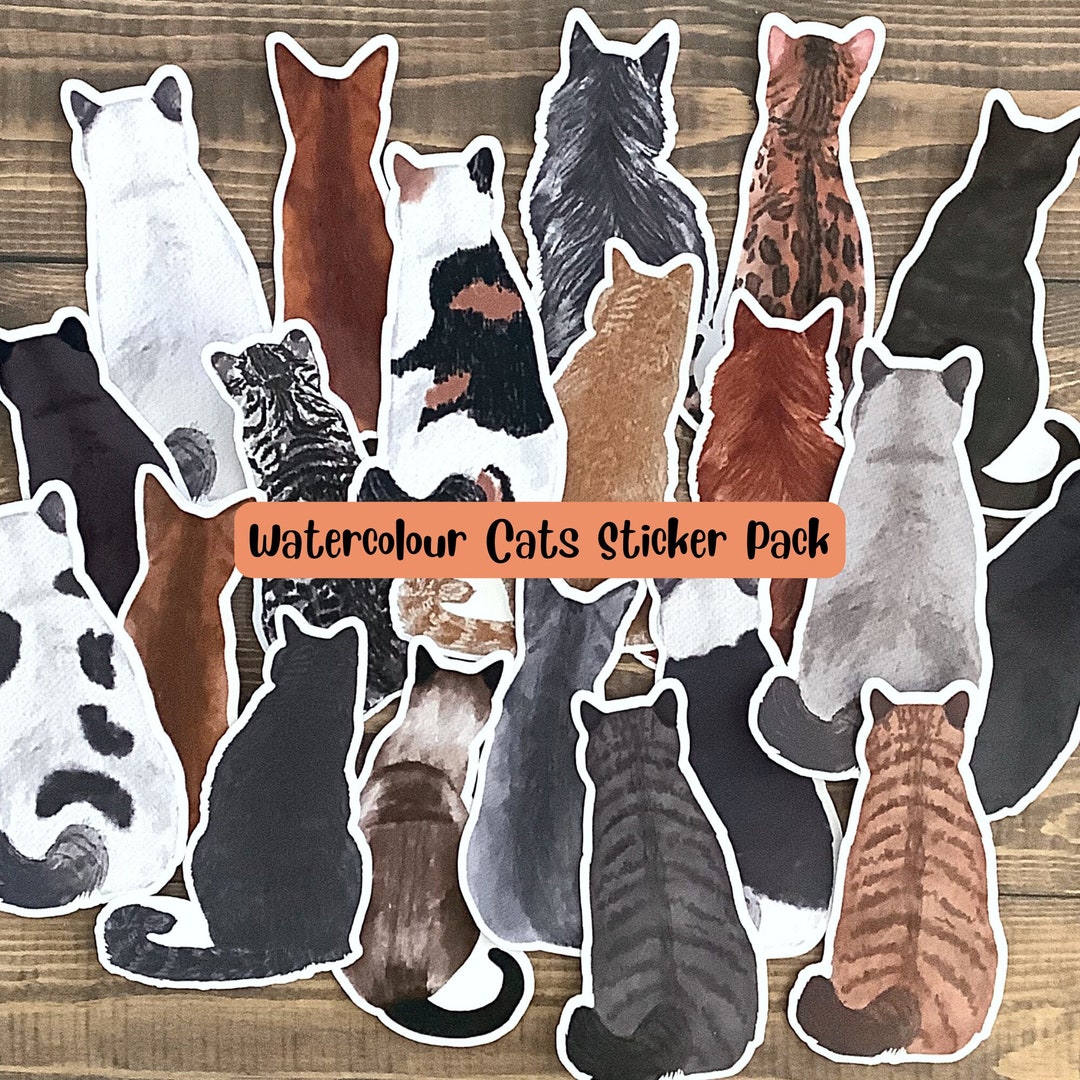 Watercolour Cats Sticker Pack Junk Journal Cat Stickers Cat - Etsy