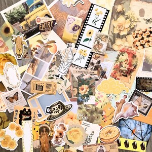 70 Piece Yellow Themed Junk Journal Kit, Stickers, Ephemera, Small ...
