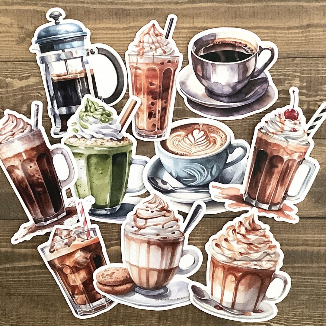 Coffee Drinks Stickers, Junk Journal Stickers, Coffee Journal, Coffee ...