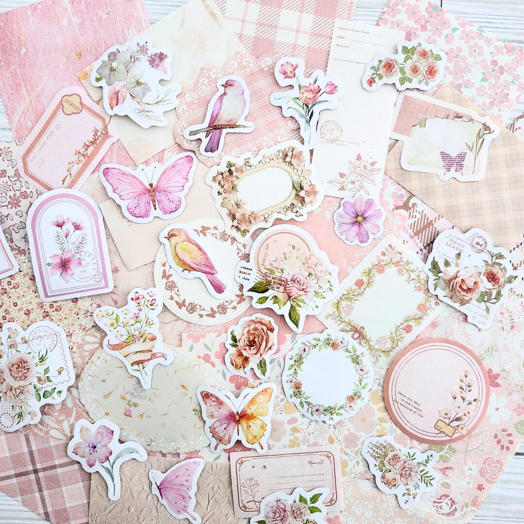 Pink Themed Junk Journal Kit, Pink Journal Ephemera, Journal Paper ...