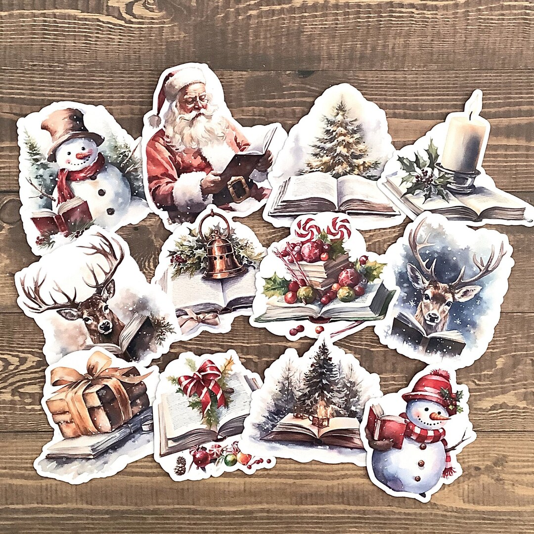 Christmas Book Themed Sticker Pack, Junk Journal, Christmas Stickers ...