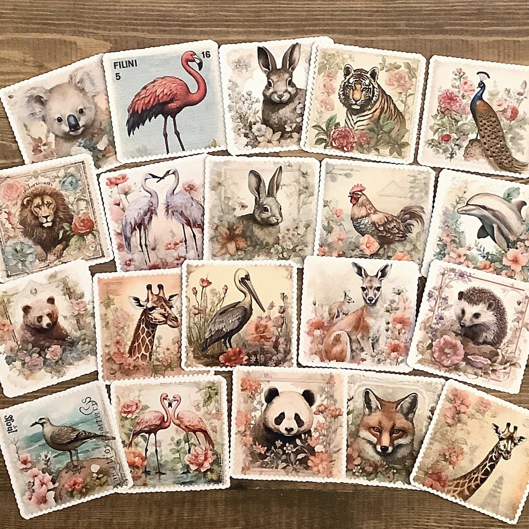 Animal Stamps Themed Sticker Pack, Junk Journal, Vintage Journal, Stamp ...