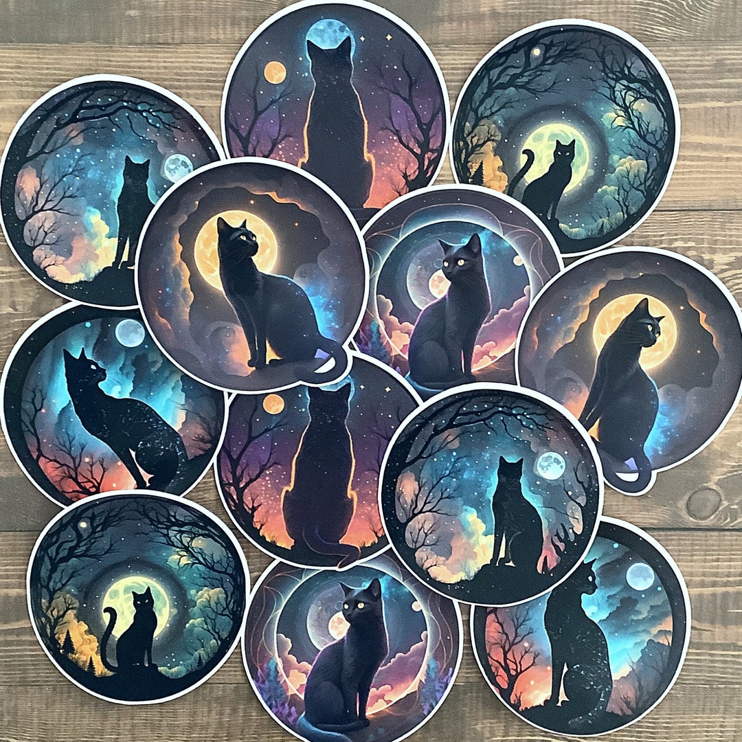 Celestial Cat Sticker Pack, Junk Journal, Moon Stickers, Cat Stickers ...