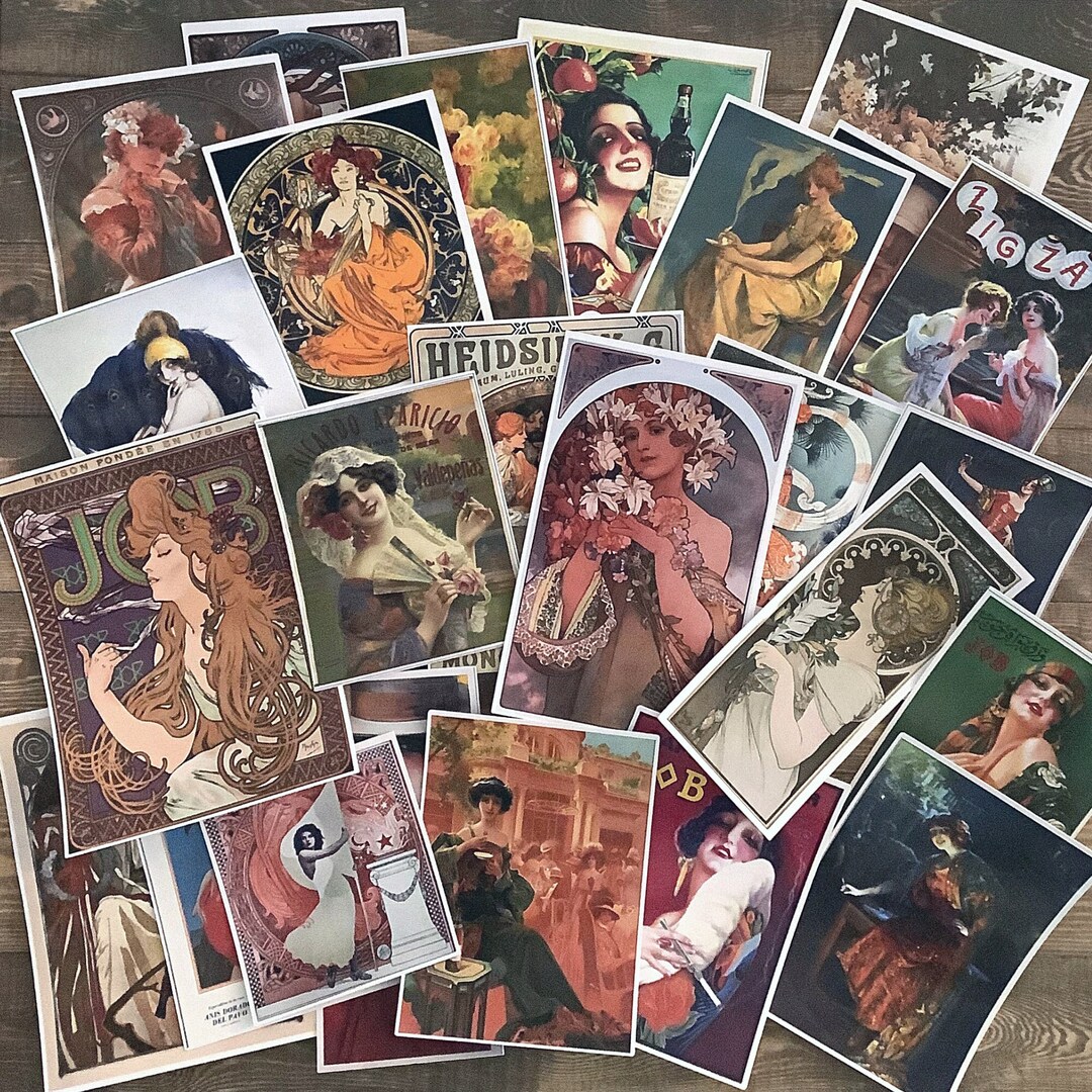 25 Pc Art Nouveau Shabby Chic Large Sticker Pack, Junk Journal, Vintage ...
