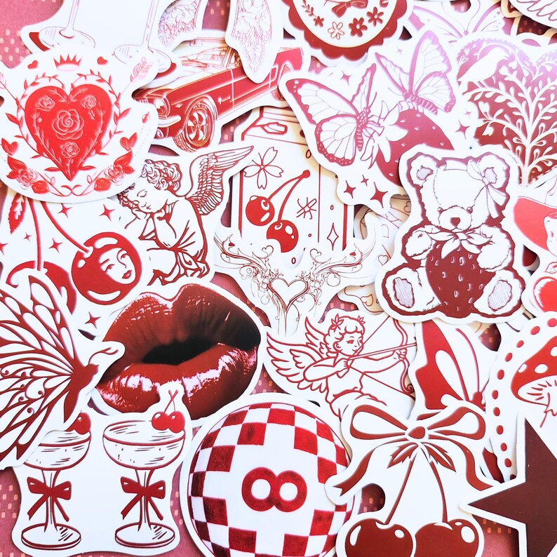 Red Valentine Junk Journal Stickers, Scrapbook Stickers, Journal ...