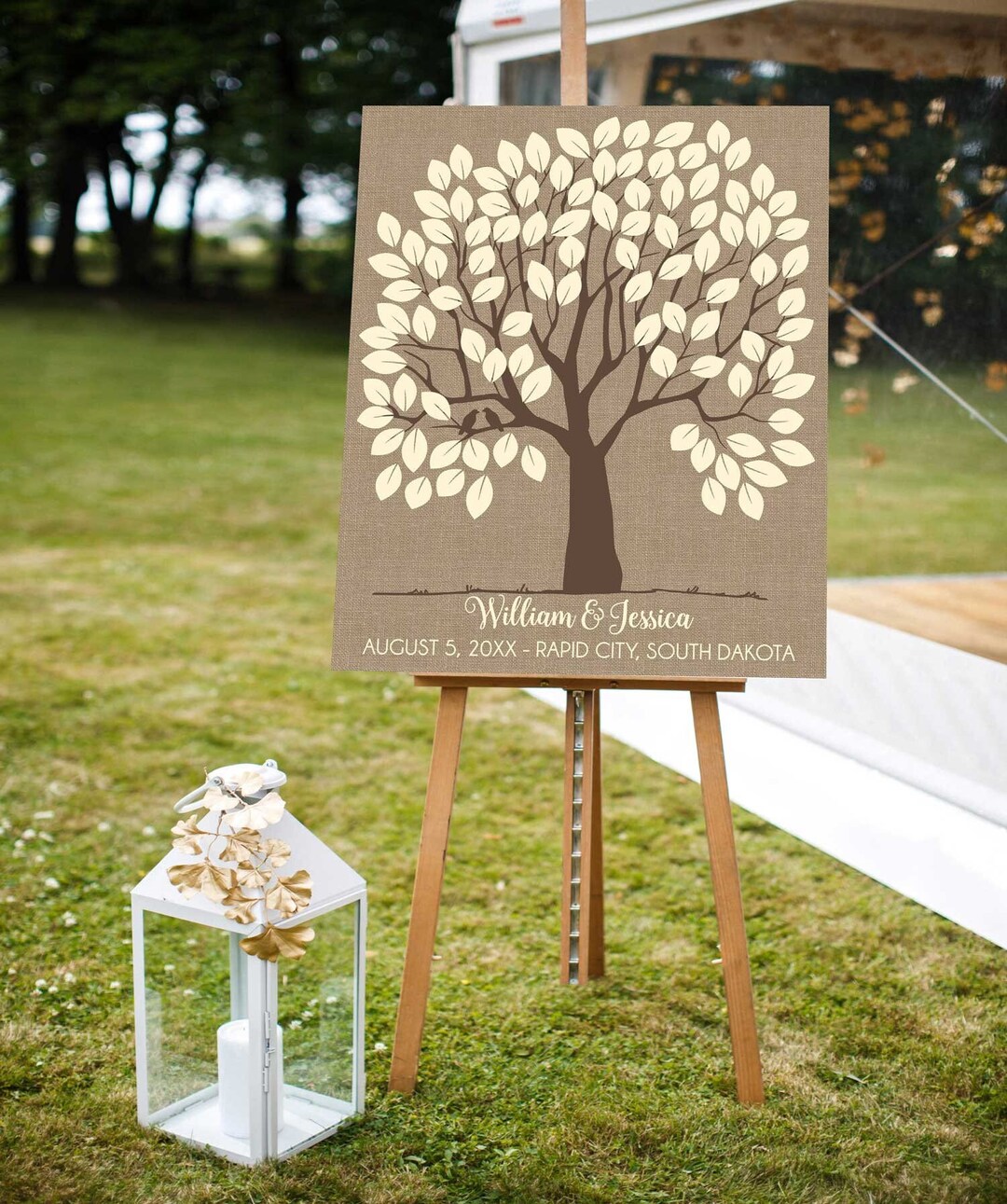 Wedding Tree Guest Book | Guestbook Alternative Canvas | Rustic Burlap Texture Tree Guest Book ...
