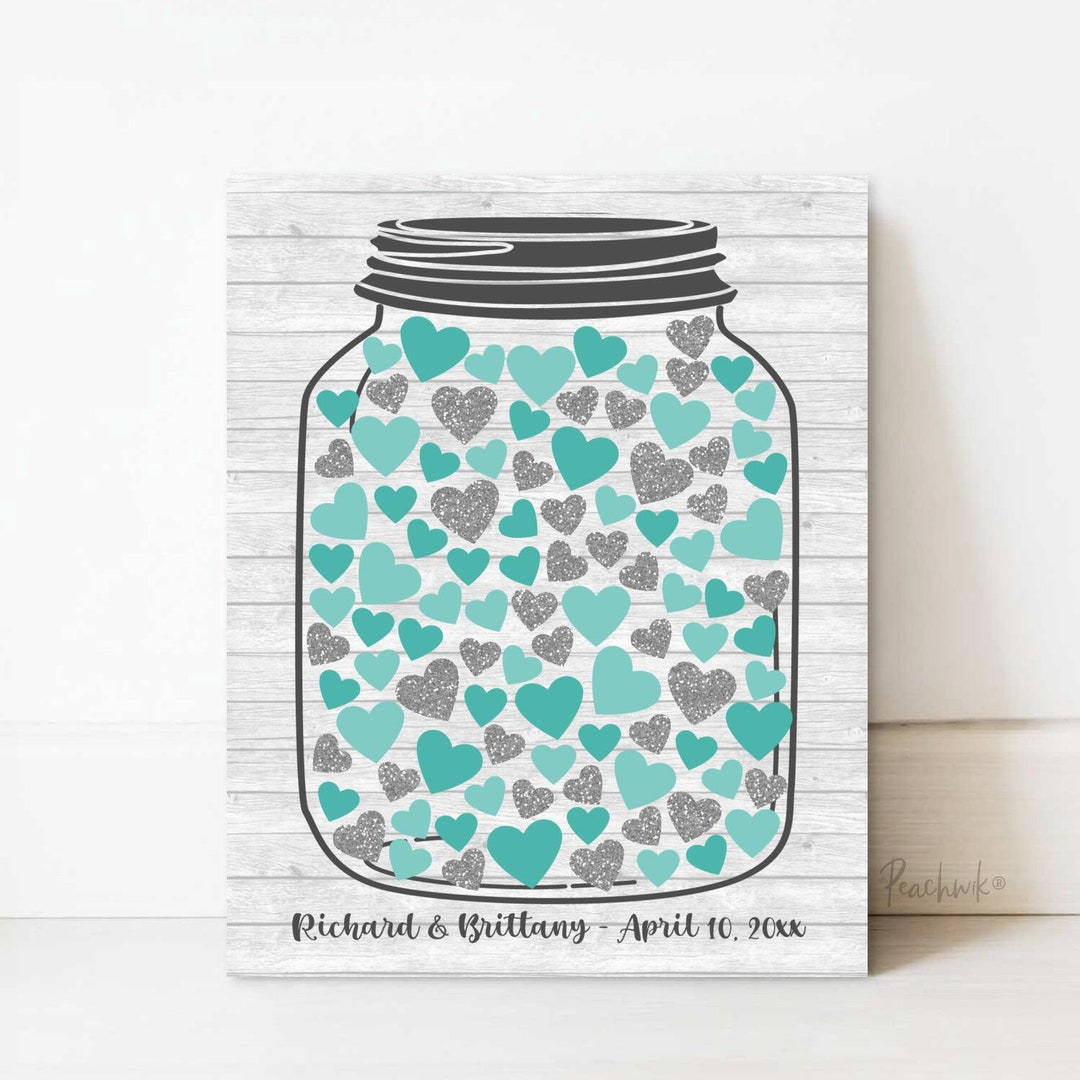 Hearts Guest Book Alternative | Jar of Hearts Guestbook Canvas | Wedding Guest Signature Canvas ...
