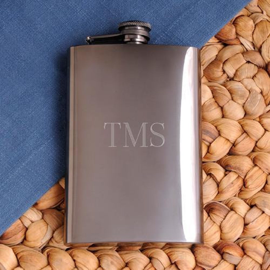 Personalized Flask for Men, Gunmetal Engraved Christmas Gift for Him ...