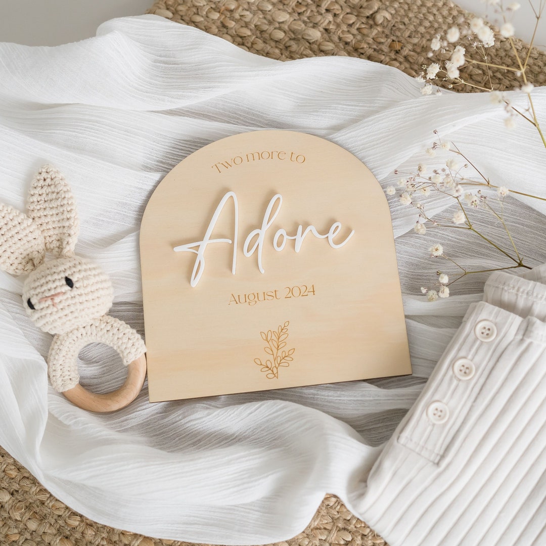 Arch Ply Twin Pregnancy Announcement Plaque, Baby Botanical Sign ...