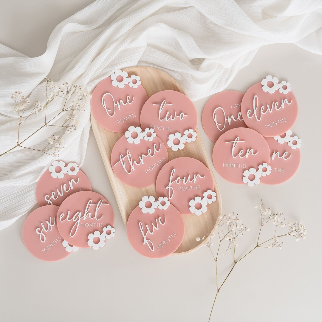 Floral Milestone Disc Set, Baby Month Achievements, Acrylic Discs, 3D ...