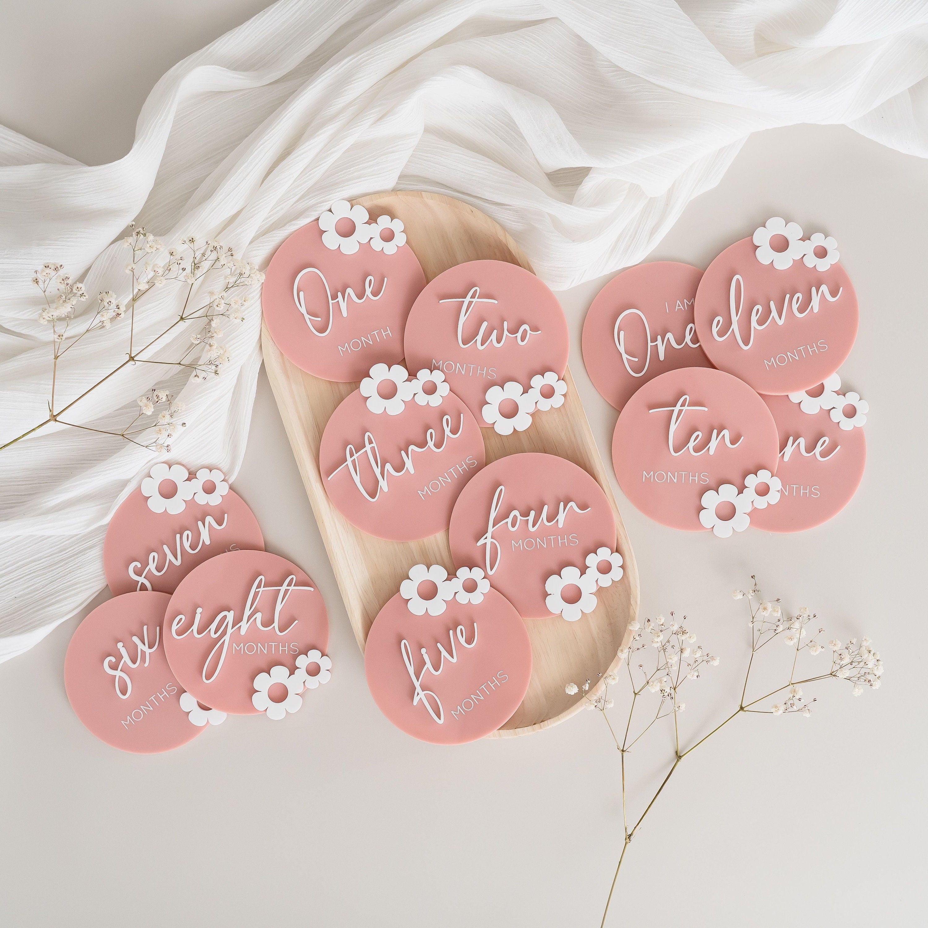 Floral Milestone Disc Set, Baby Month Achievements, Acrylic Discs, 3D ...