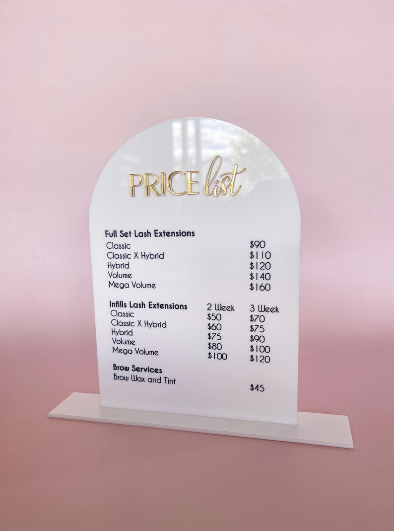 Acrylic Price List Sign, Salon Menu, Cafe Pricing, Acrylic Sign - Etsy