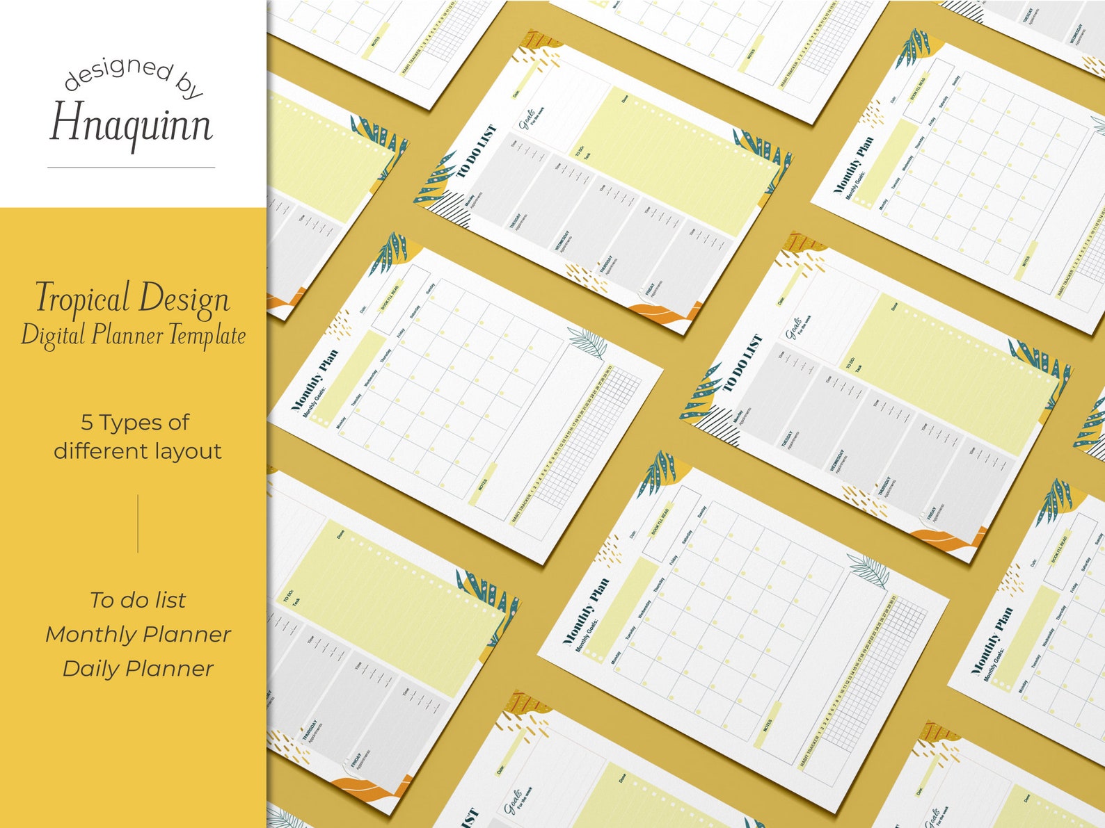 Tropical Digital Planner Template Digital Planner Template Daily ...