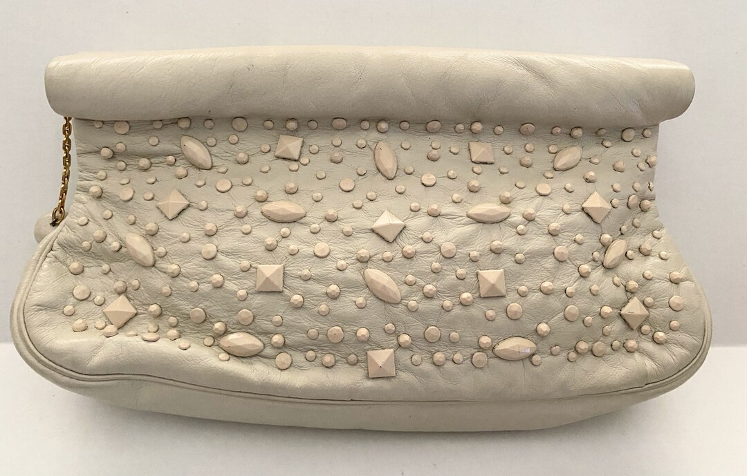Rare! Vintage Mid Century Morris Moskowitz Cream Leather Clutch With ...