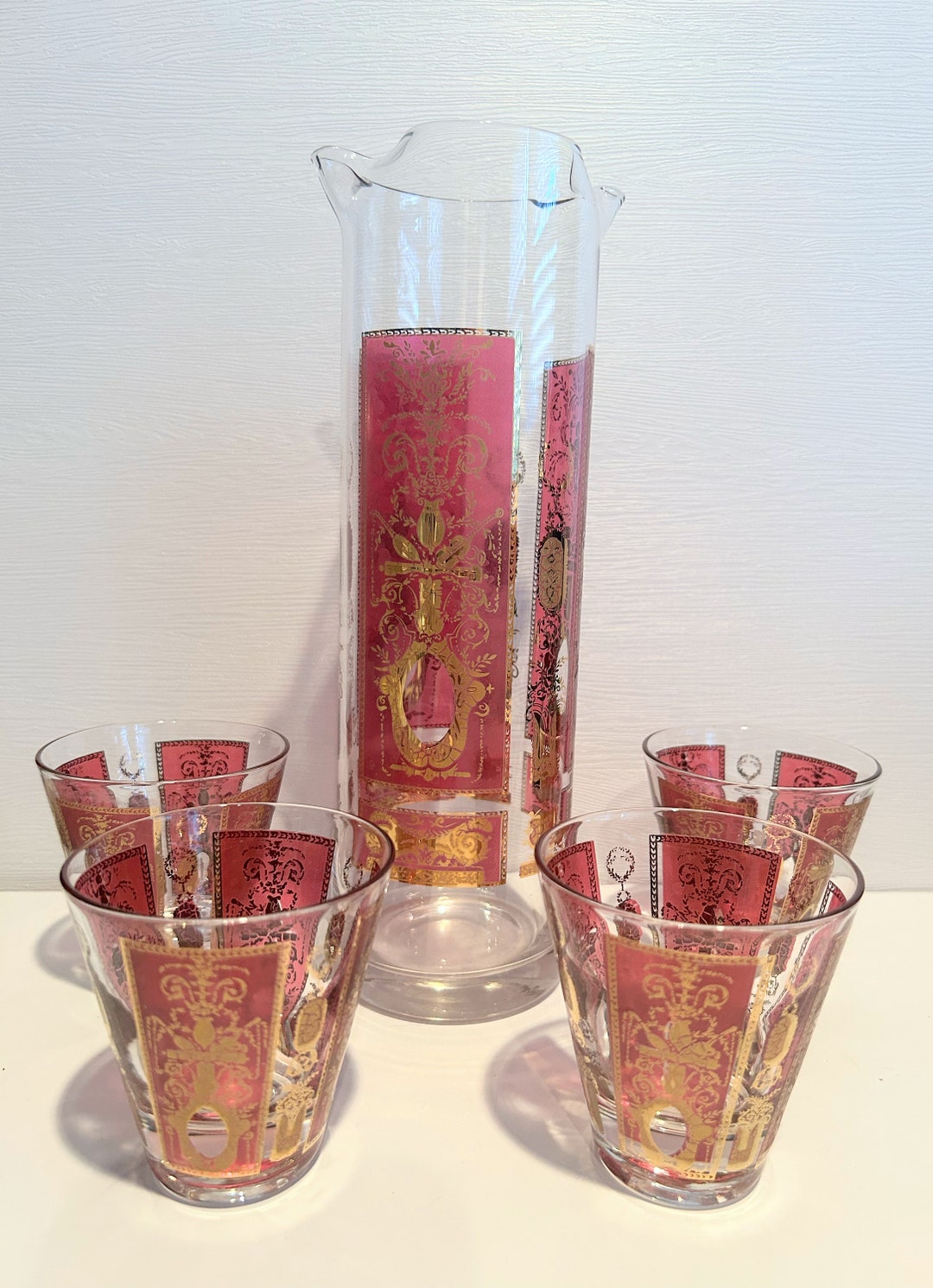 Vintage Hollywood Regency Pink & Gold Cocktail Set by Culver - Etsy