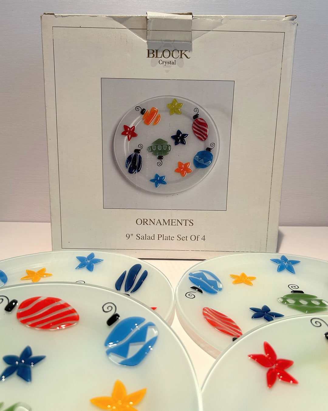 Vintage Block Crystal 9” Fused Art Glass Salad Plates - Etsy