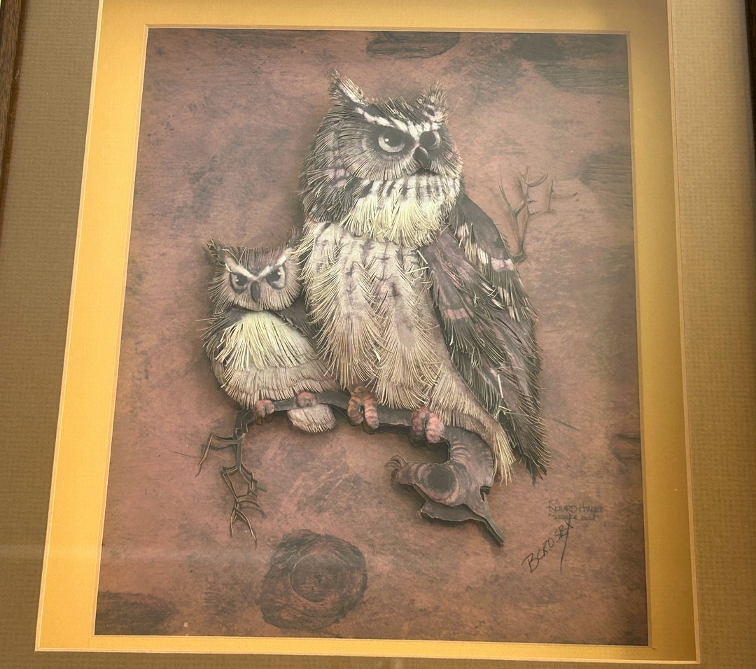 Vintage MC 3D Paper Cutting “screech Owl” Artwork by B. Crosby of a ...
