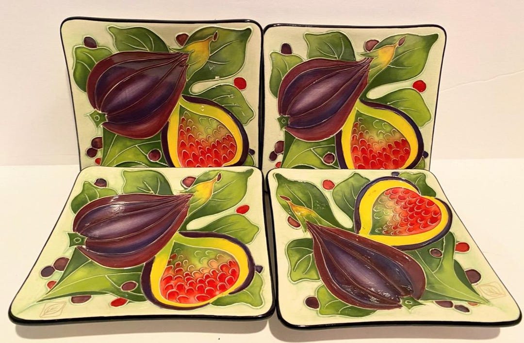 Set of 4, J. Mccall Blue Sky Ceramic Fig Square Plates - Etsy