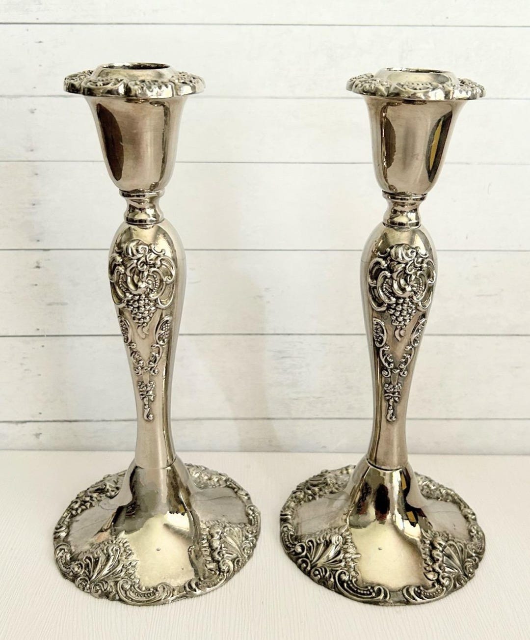 Set of 2, Godinger Silver Plated Ornate Candlesticks - Etsy