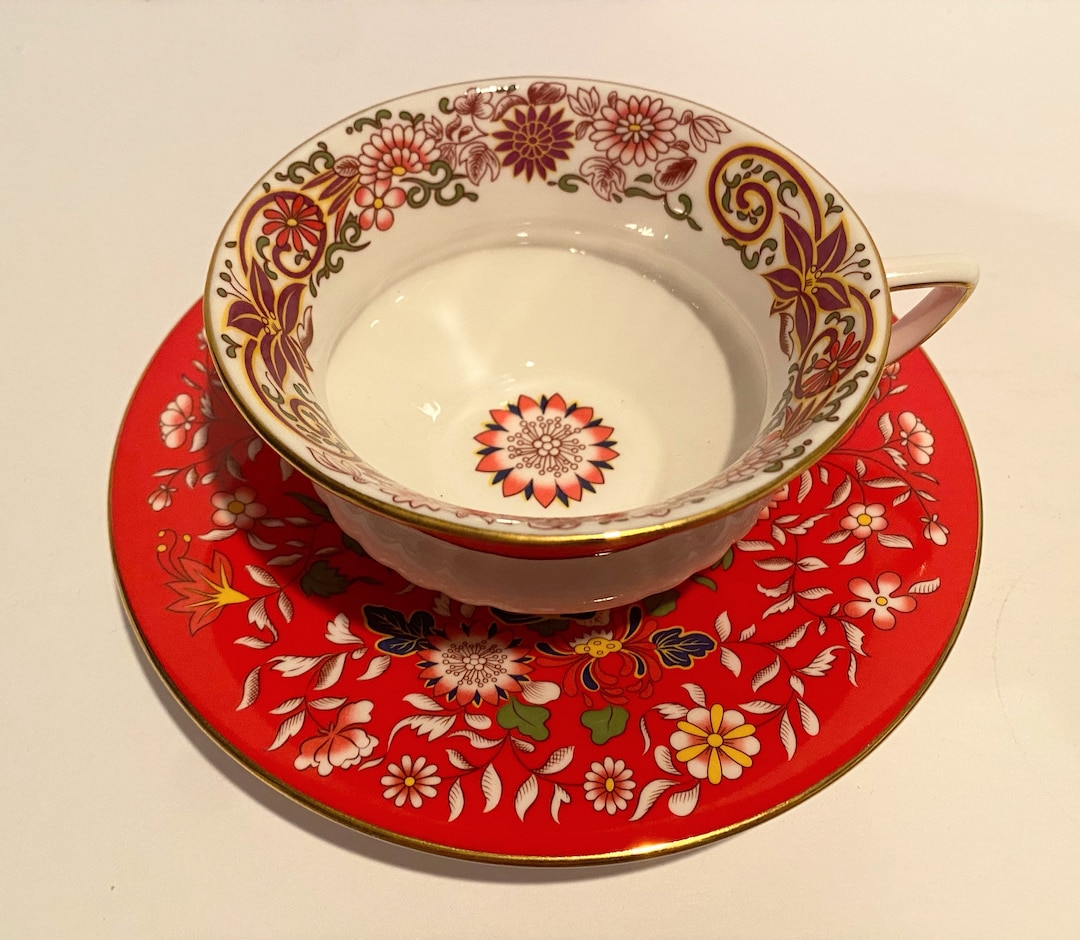 Wedgwood Crimson Orient Bone China Tea Cup & Saucer - Etsy