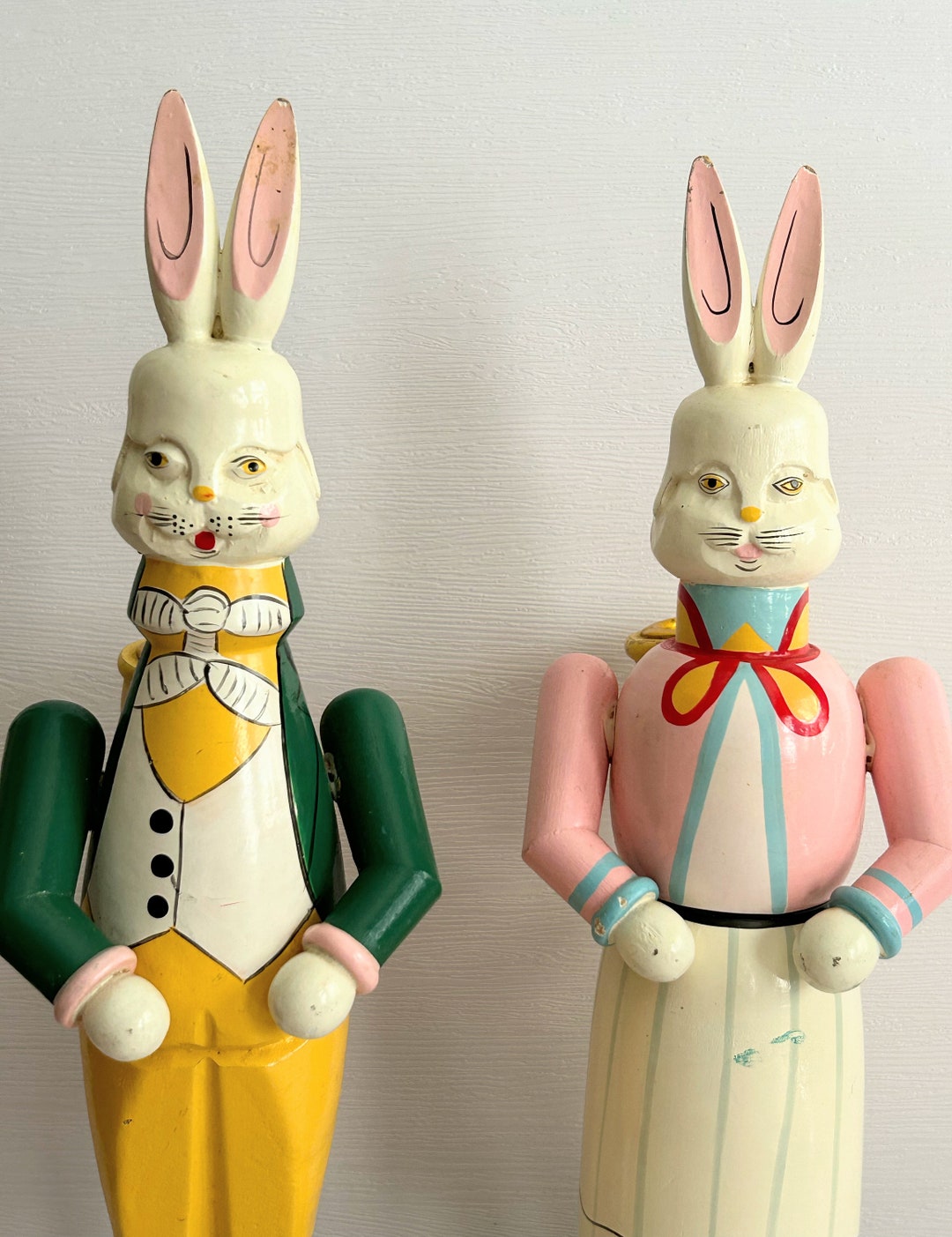 Pair of Vintage German Style Hand Painted Wood Rabbit Candle Holders - Etsy