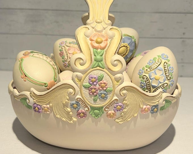 Bisque Victorian Lace Hand Painted Easter Basket With 9 Eggs - Etsy