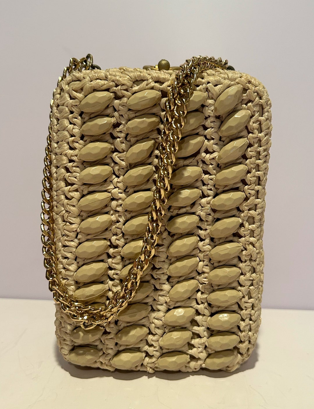 Vintage Beaded Raffia Beaded Box Purse, Made in Italy - Etsy