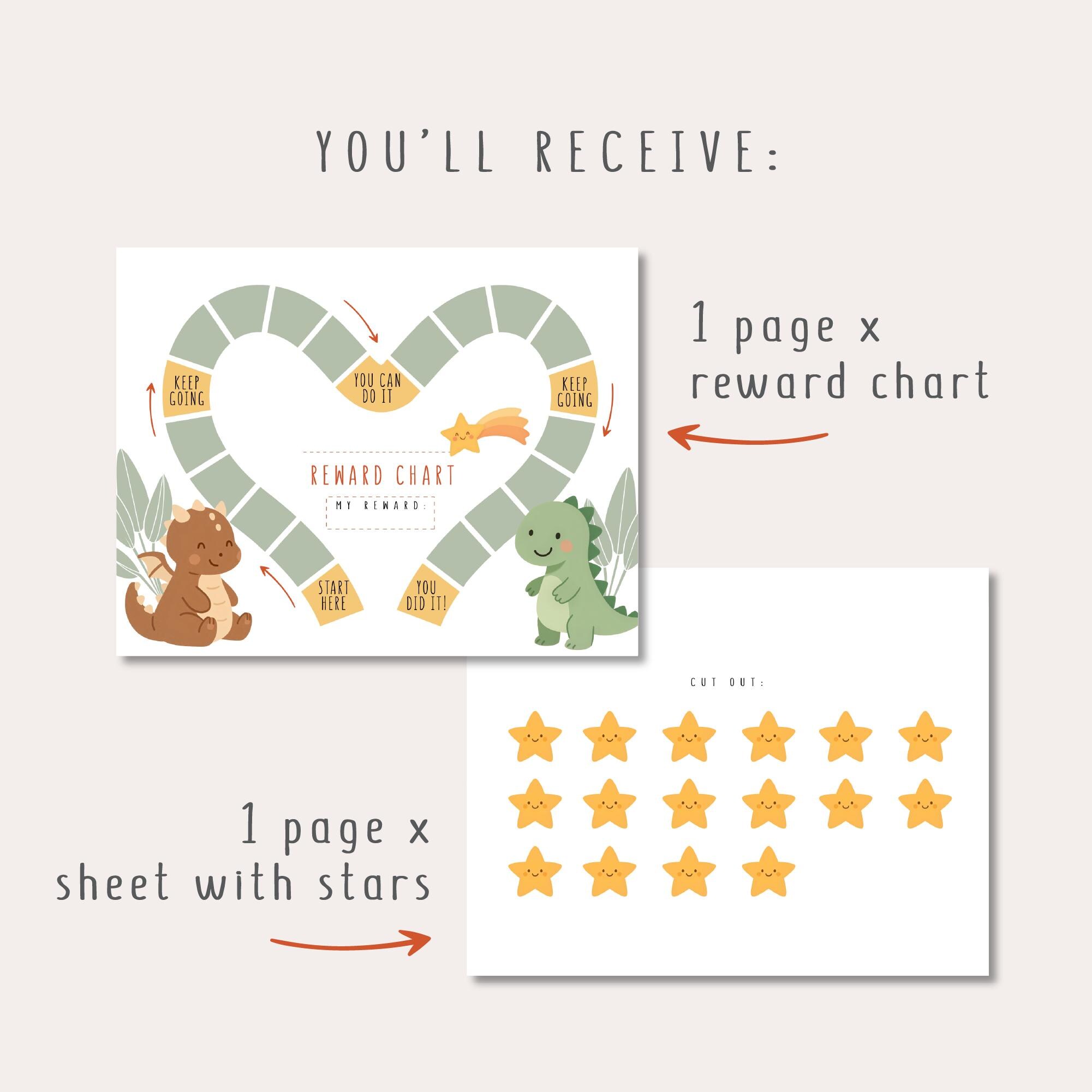 Printable Reward Chart With Stars Stickers, Dinosaur Theme. Behavior ...