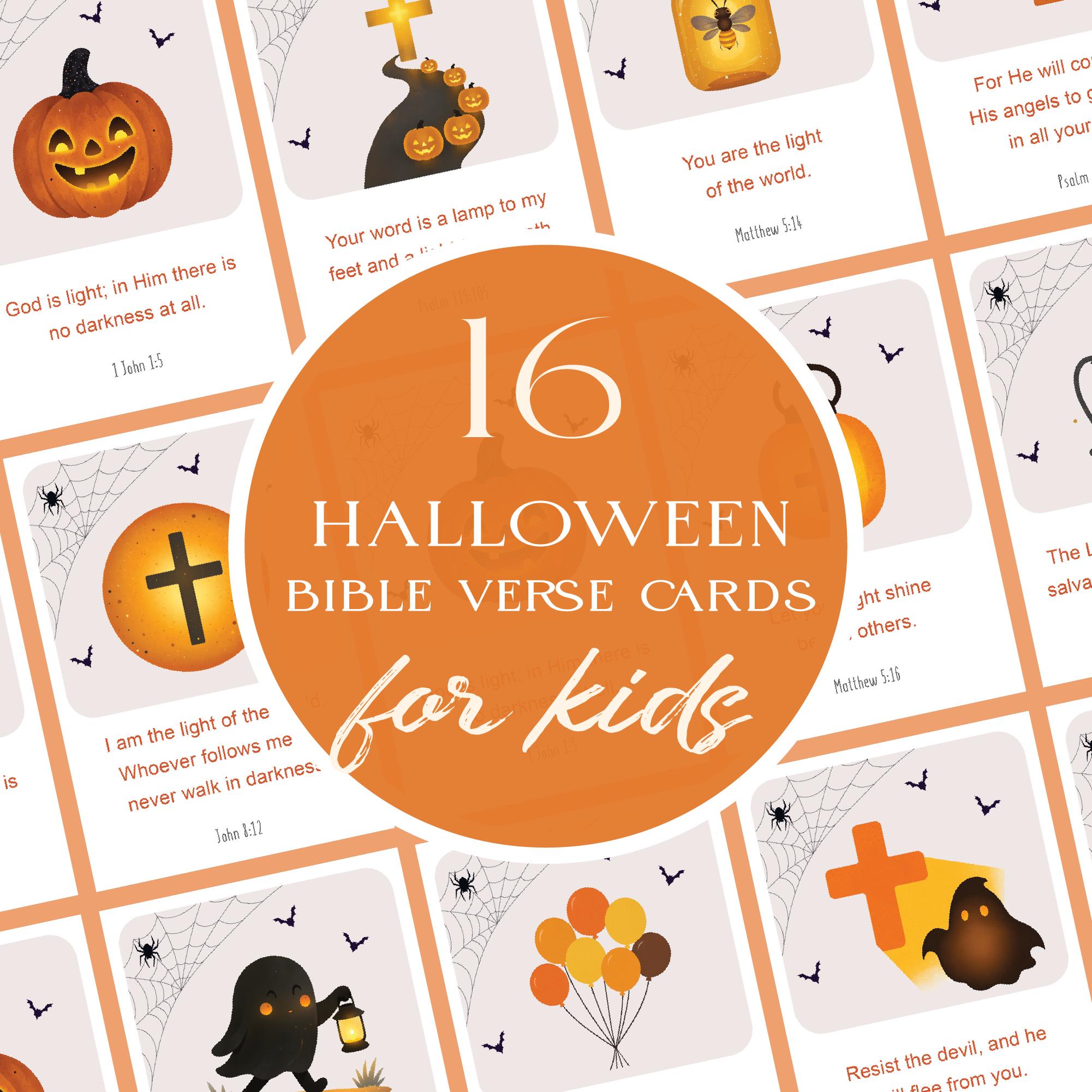 Printable Halloween Bible Verse Cards for Kids: Christian School Gift ...