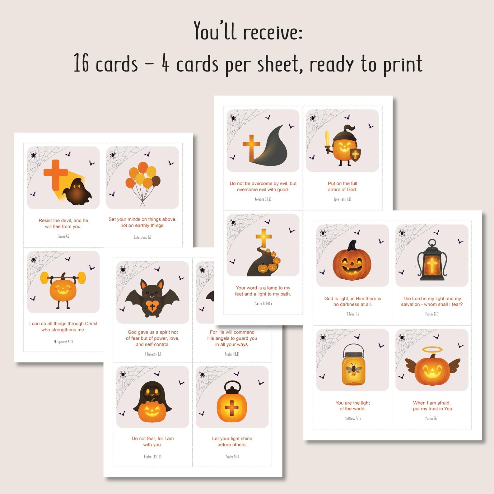 Printable Halloween Bible Verse Cards for Kids: Christian School Gift ...