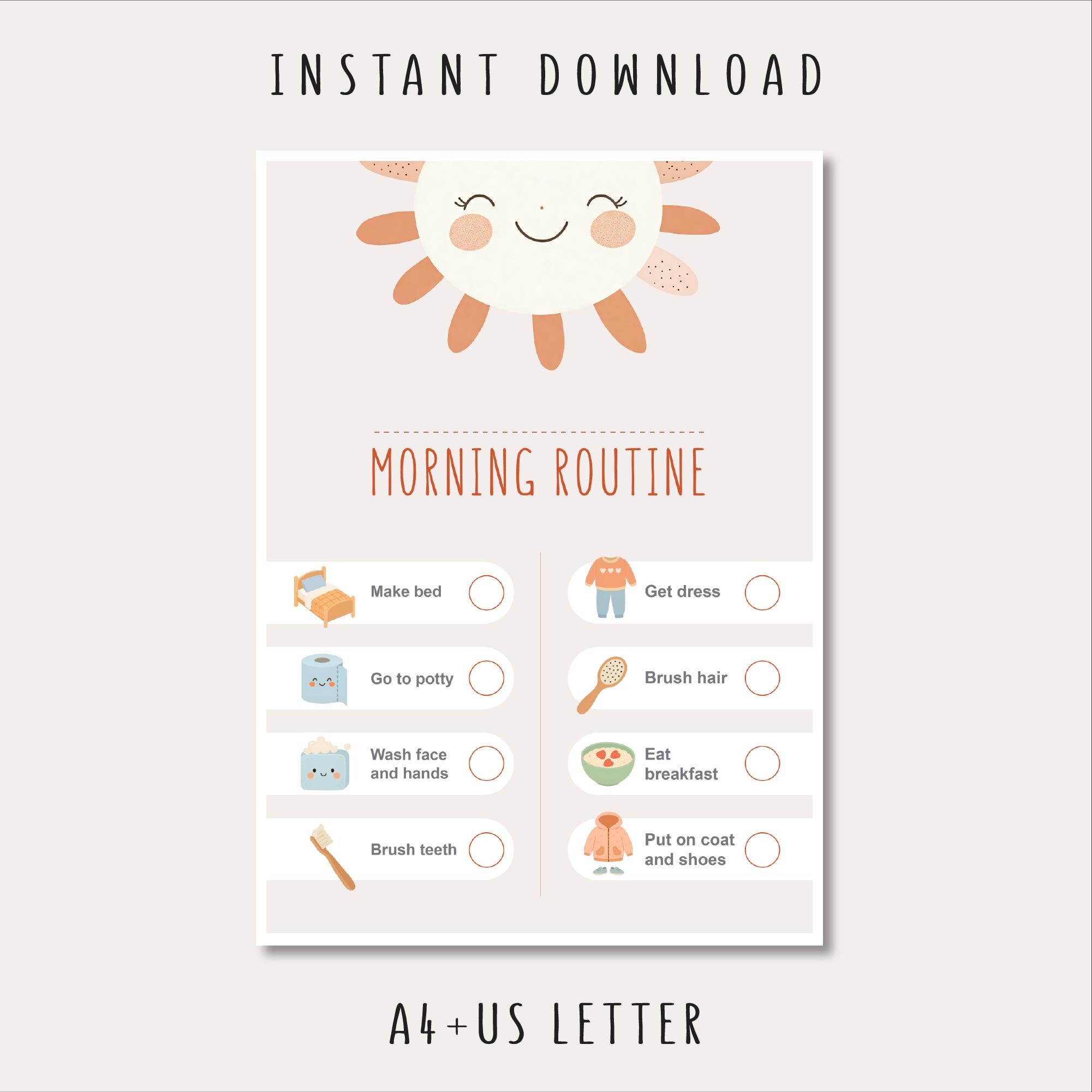 Kids Morning Routine Chart. Printable Toddler Checklist, Schedule ...