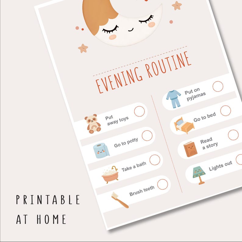 Kids Evening Routine Chart. Printable Toddler Checklist, Schedule ...
