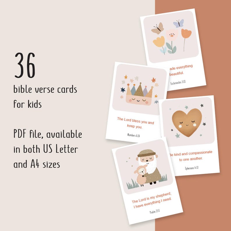 36 Printable Bible Verse Cards for Kids: Christian Scripture Study (PDF ...