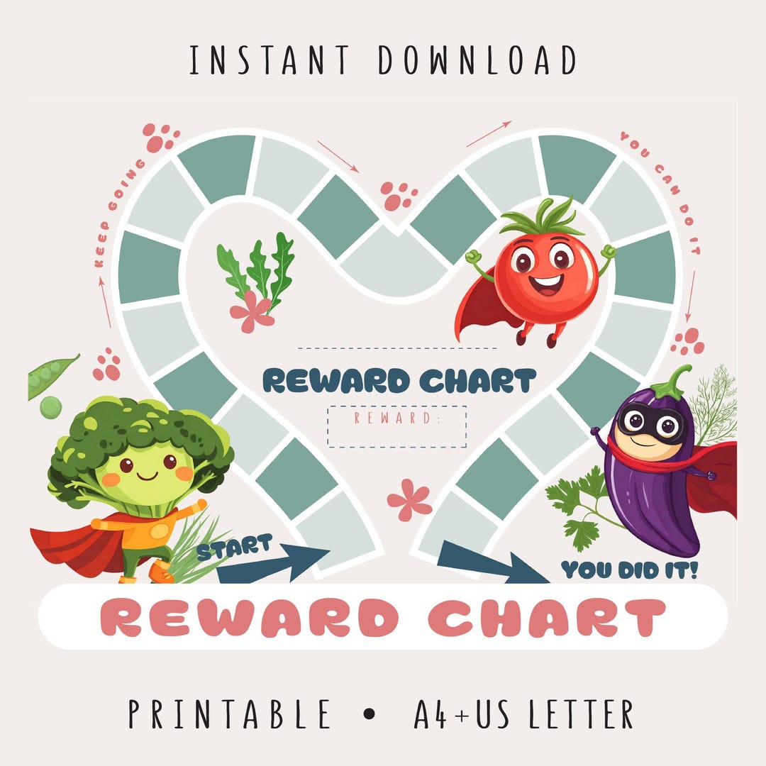 Reward Chart Route for Kids Superheroes Vegetables. Healthy Eating ...